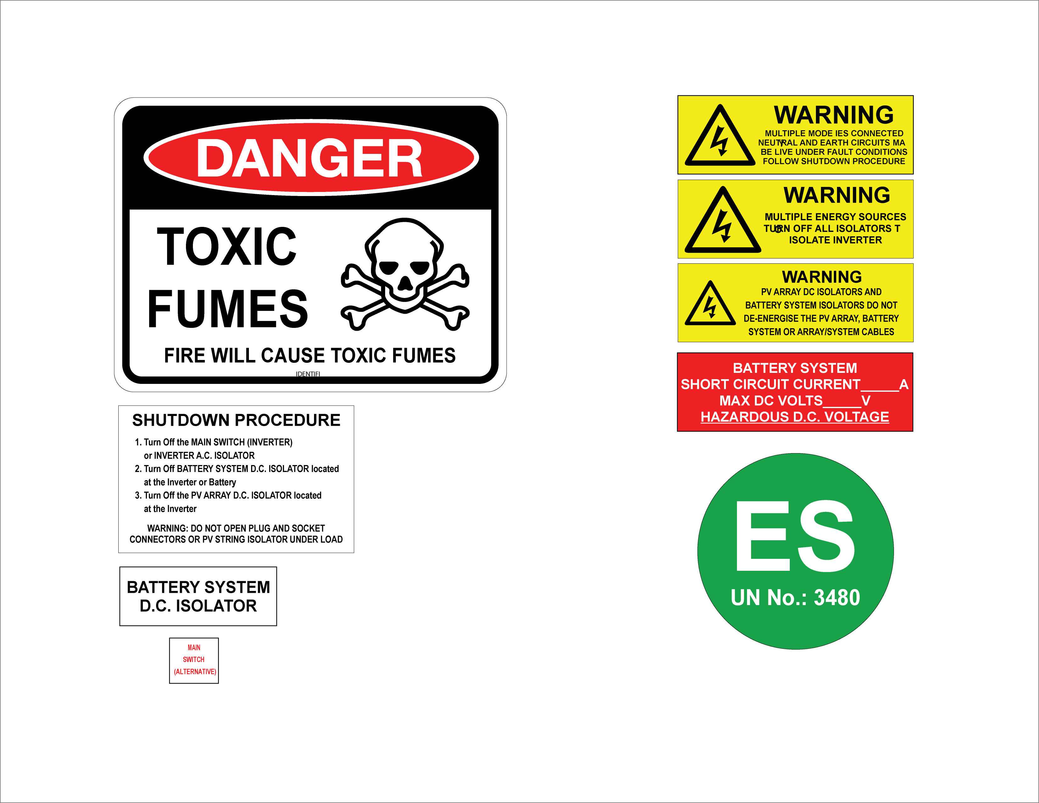 Battery Storage System - Label Kit - PV Connections