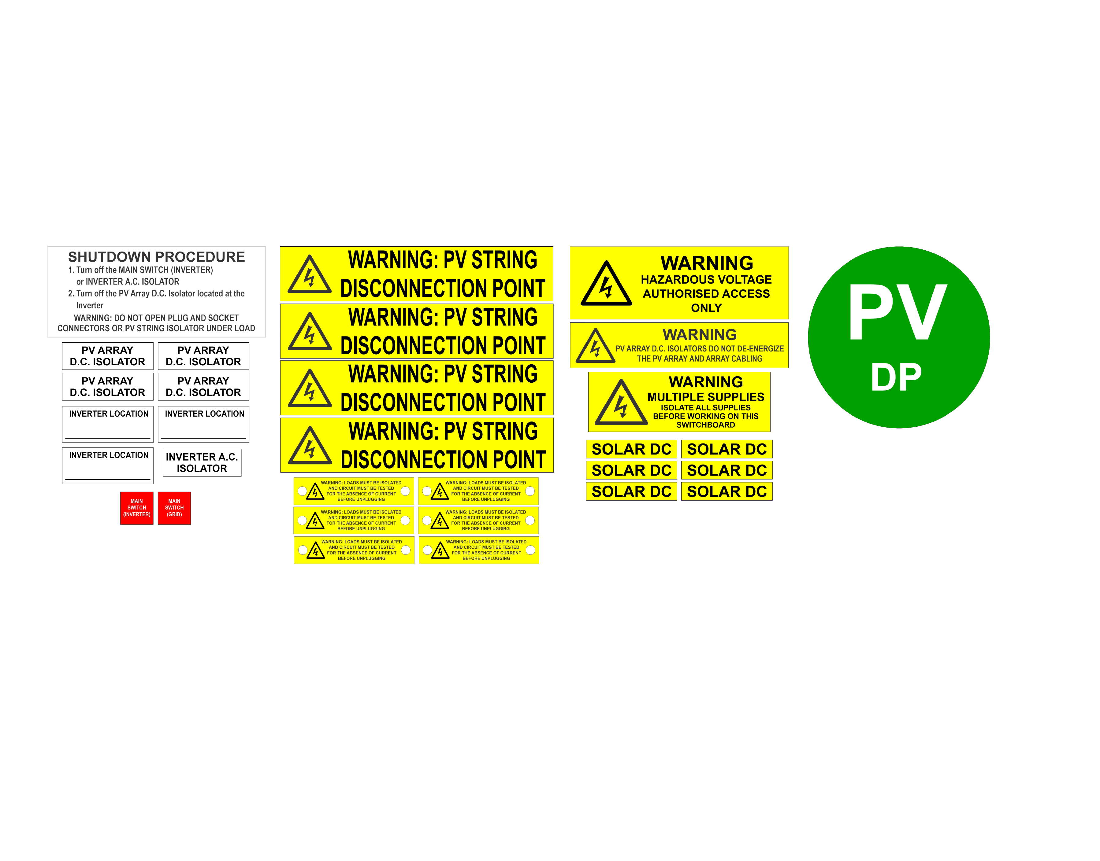 Disconnection Point - Commercial Label Kit - PV Connections