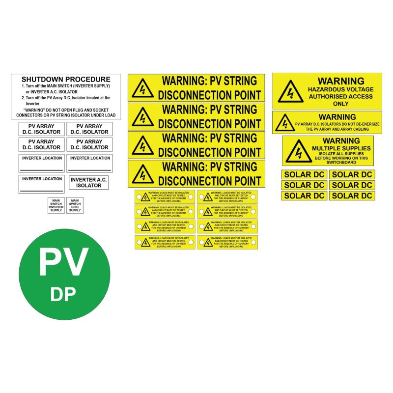 Disconnection Point - Commercial Label Kit - PV Connections