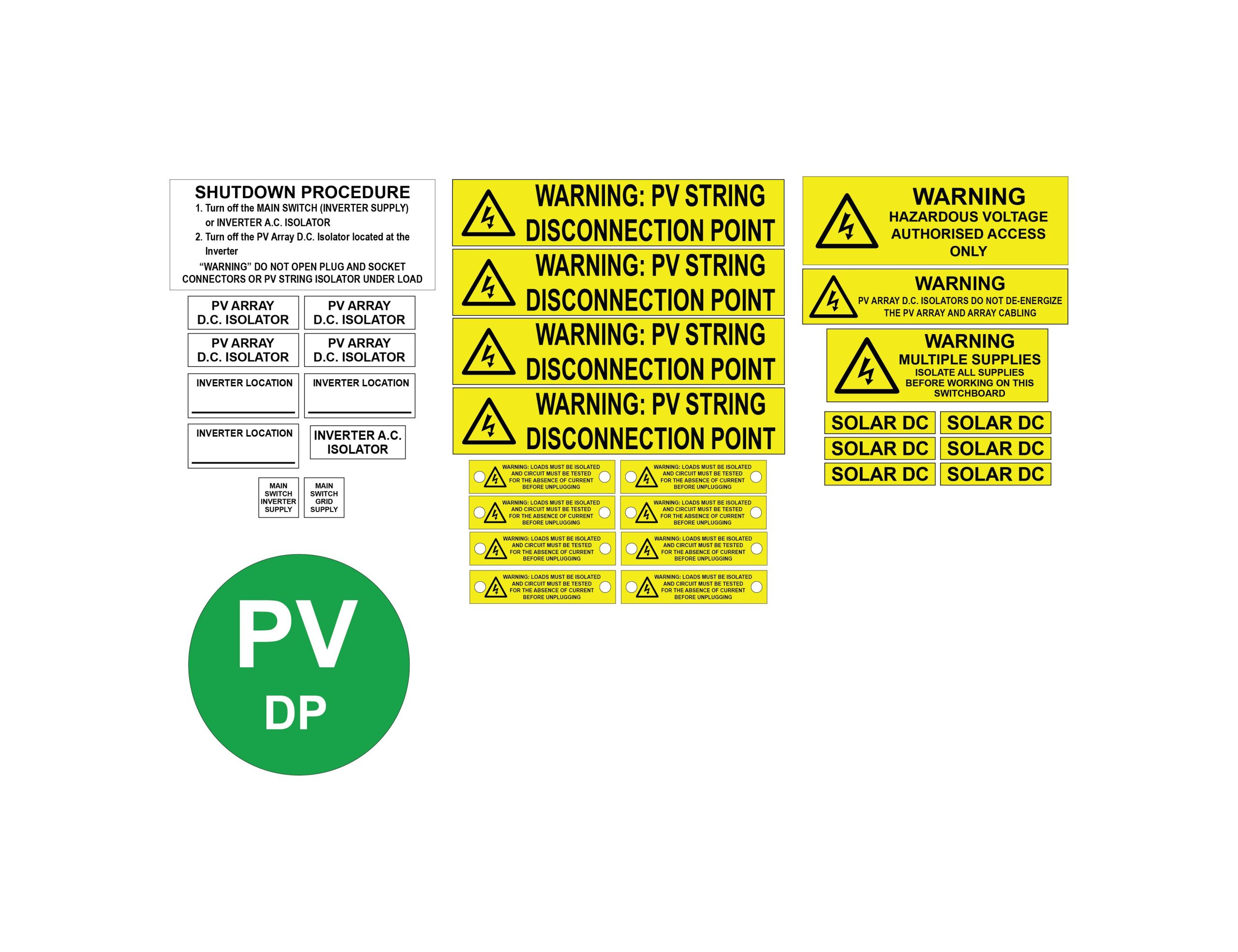 Disconnection Point - Commercial Label Kit - PV Connections