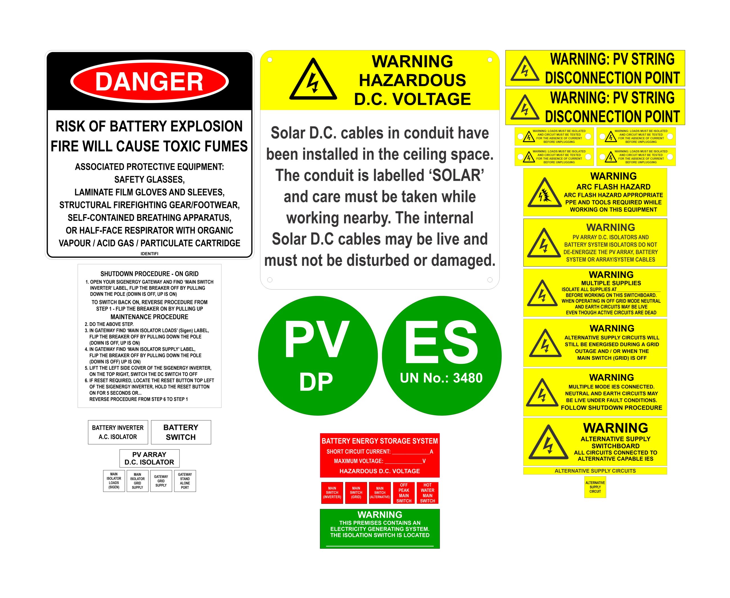 Sigenergy Single Phase Label Kit - PV Connections