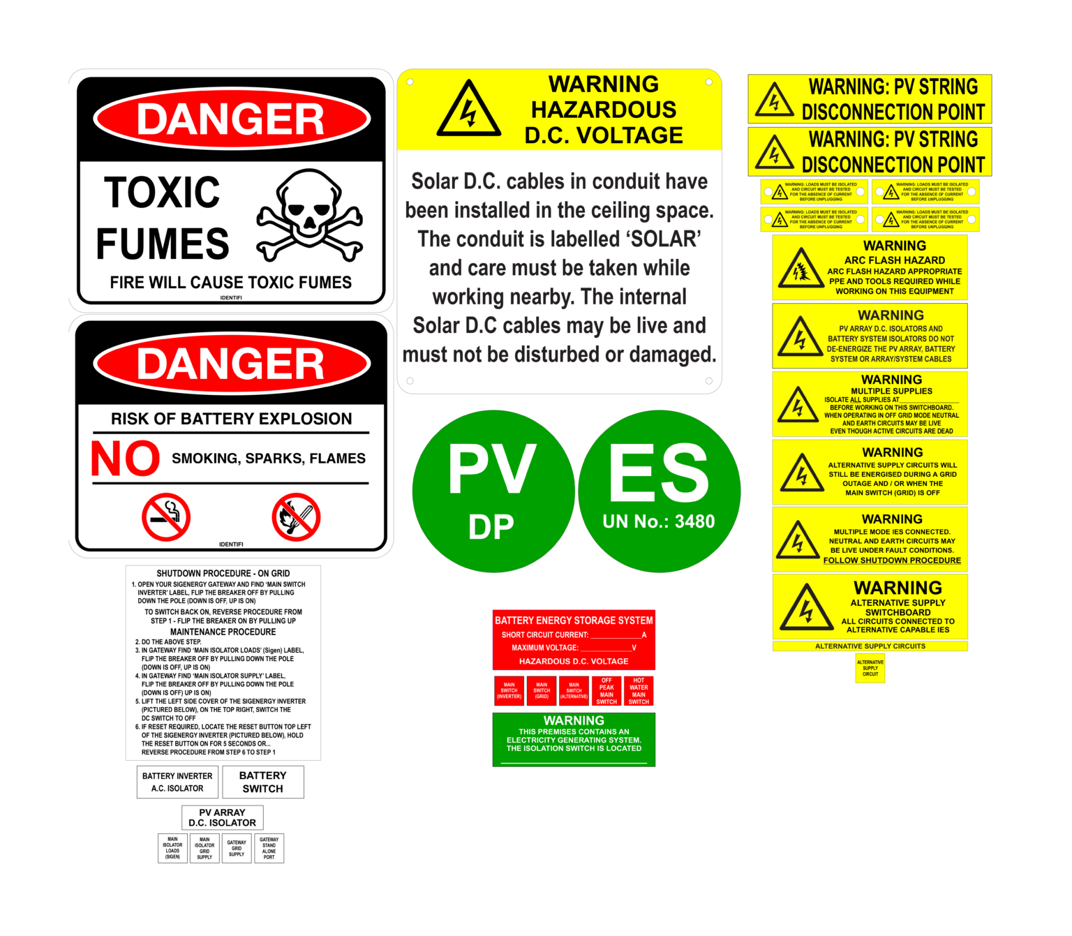 Sigenergy Single Phase Label Kit - PV Connections